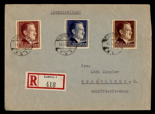 DR WHO 1941 GERMANY GENERAL GOVERNMENT REGISTERED WWII LUBLIN POLAND ...