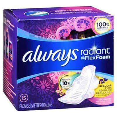 Always Radiant Pads With Flexi-Wings Regular Flow Light Clean Scent 15 ...