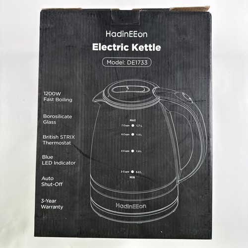 HadinEEon Clear Black Borosilicate Glass 1200W Electric Water Kettle ...