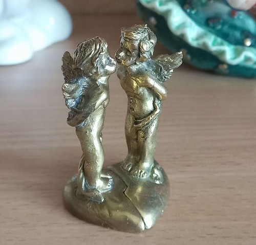 Bronze Angel Couple Figurine Handmade Artistic Casting Sculpture 5cm ...