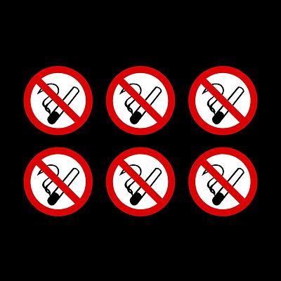 No Smoking Stickers - 75mm circle - Pack of 6, car, van, window, taxi ...