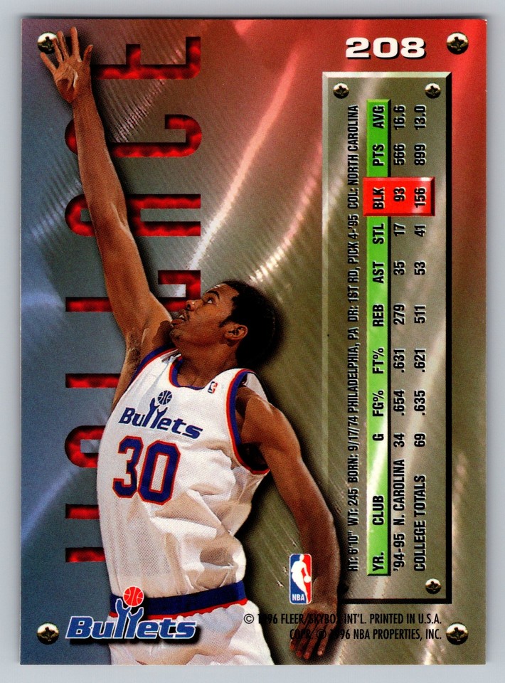 1995 Metal #208 Rasheed Wallace Washington Bullets | eBay