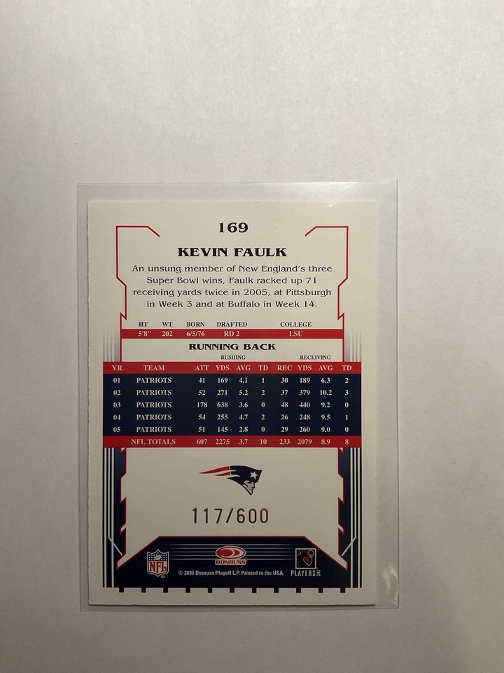 2006 Score Gold New England Patriots Football Card #169 Kevin Faulk ...