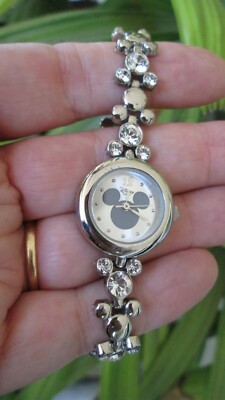 Elegant Disney Ladies Mickey Mouse Shaped Band Watch Faux Diamonds ...