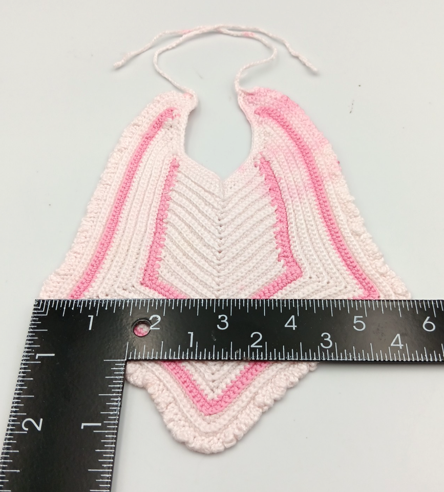 Vintage Handmade Crochet Baby Doll Bib White and Pink Stripes Angular ...