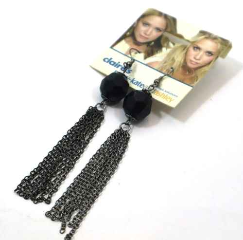 YBOT multi chain dangle tassel black bead Earrings claire's mary kate ...