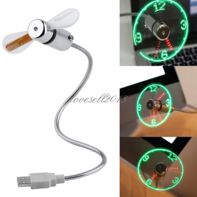 LED Fan Mini USB Clock Fan Powered Cooling Flashing Real Time Display ...