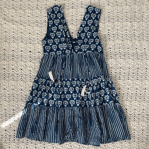 Goa Beachwear by Japana Floral Stripe Bohemian Tassel Mini Dress Blue ...