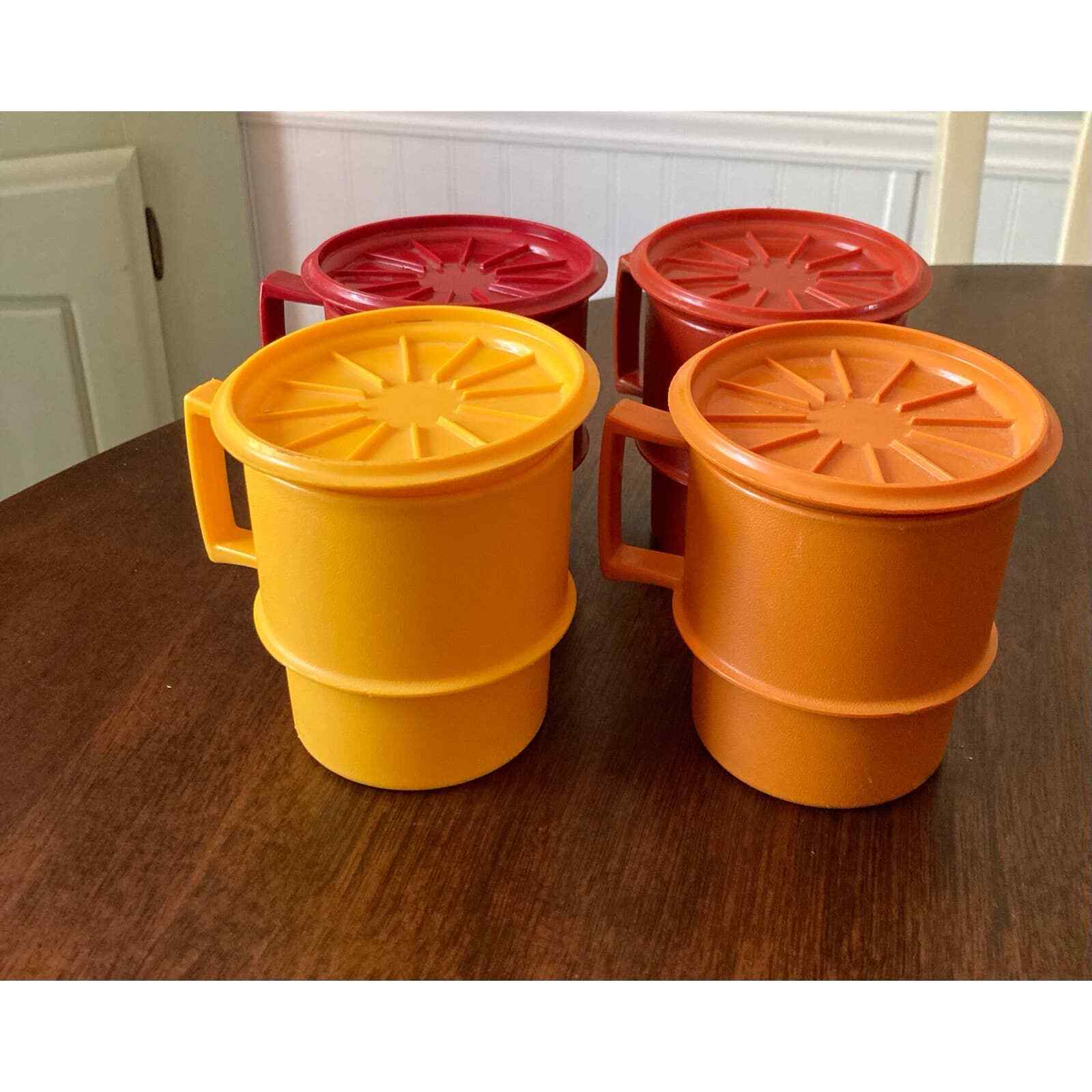 Tupperware Set Of 4 Coffee Mugs Cups W/Handles #1312 + Coasters Set Of ...