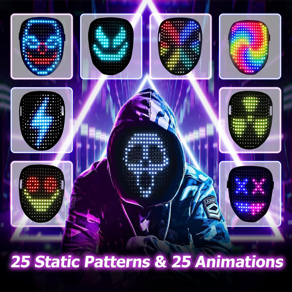 Halloween LED Mask Light up Mask with Gesture Sensing, Cool Face ...