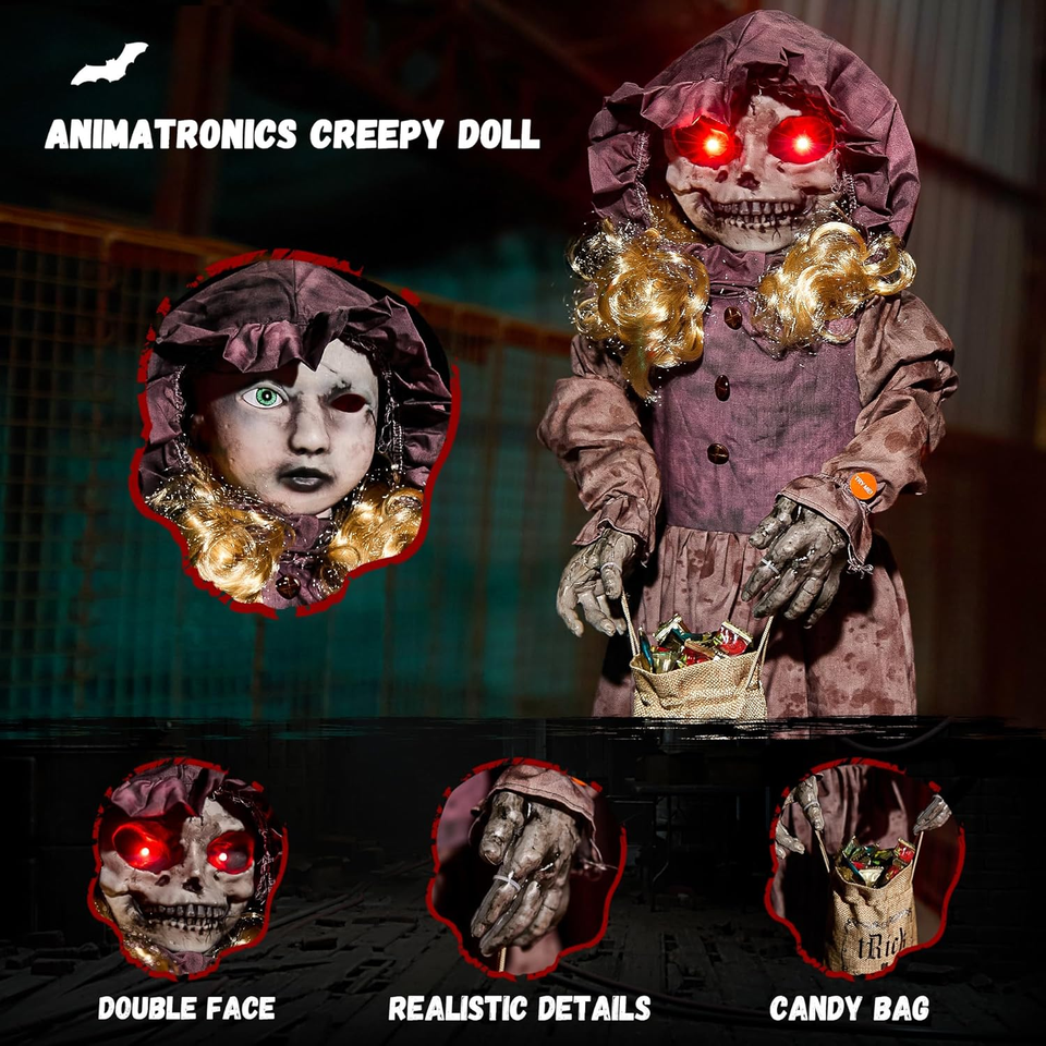 4FT Halloween Decorations Outdoor Animatronics Creepy Doll Skull,Sound ...