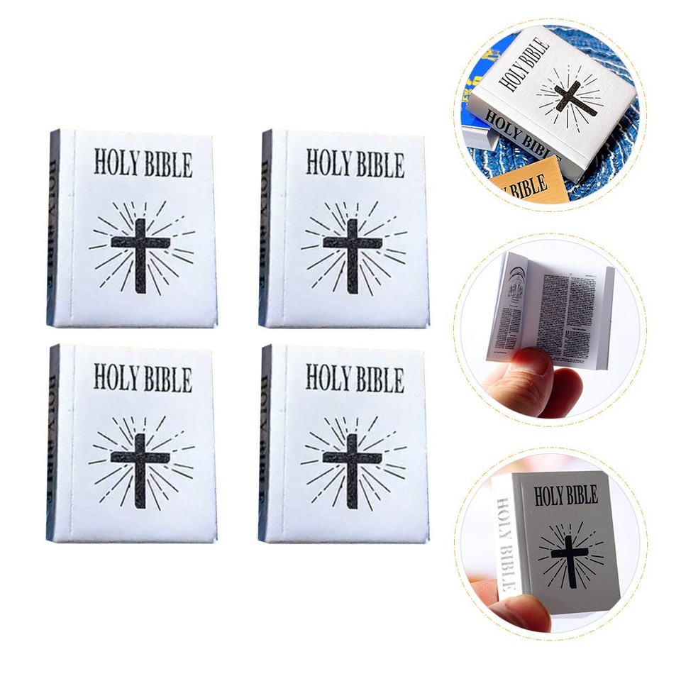 4pcs Mini Doll House Bible Mini Bibles Decoration Paper Miniature Book ...
