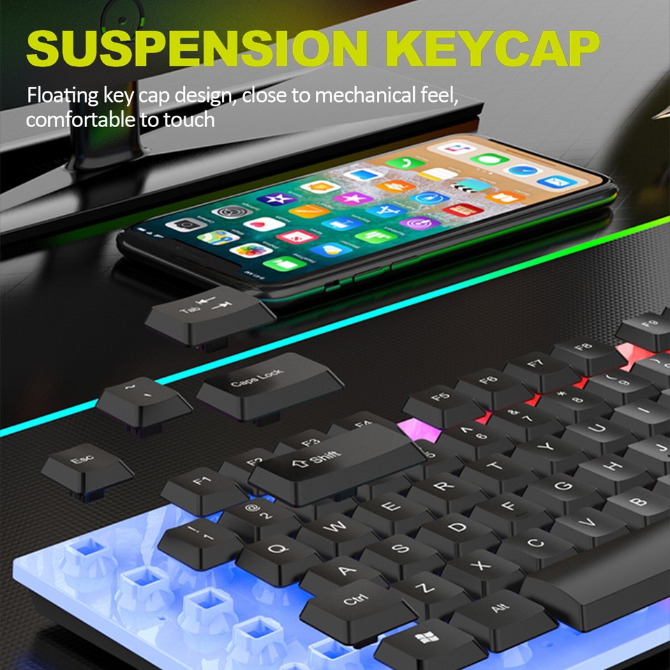 RGB Mouse & Backlit Keyboard, 104-Key Suspension Keycap, Wired USB for ...