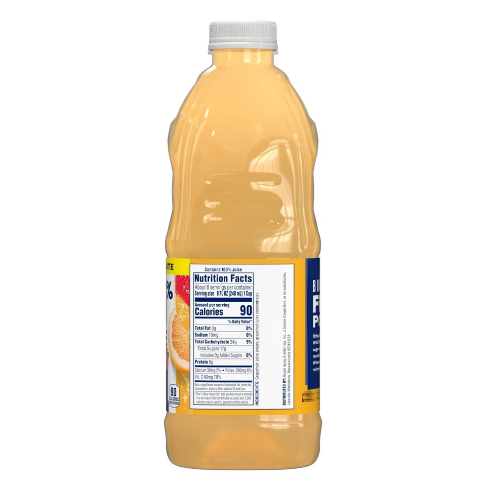 New Ocean Spray 100% Grapefruit Juice, 100% Juice, 60 fl oz Bottle (4 ...