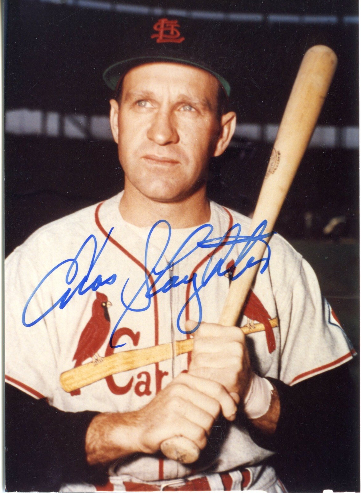 ENOS SLAUGHTER ST LOUIS CARDINALS HALL OF FAMER 3.5 X 5 AUTOGRAPHED ...