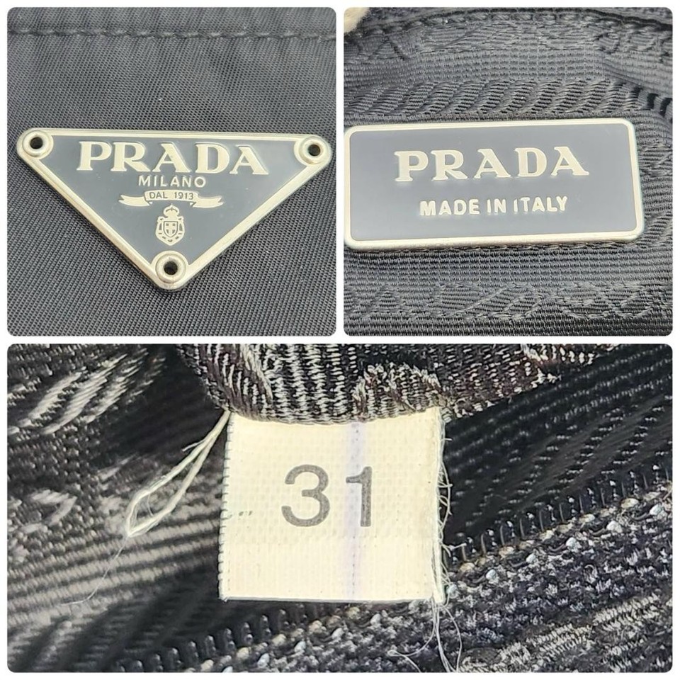 Prada Nylon Tote Bag White Tag Triangle Logo Leather Handles Used From ...