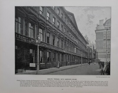 1896 LONDON PRINT + TEXT ADELPHI TERRACE WITH GARRICKS HOUSE | eBay