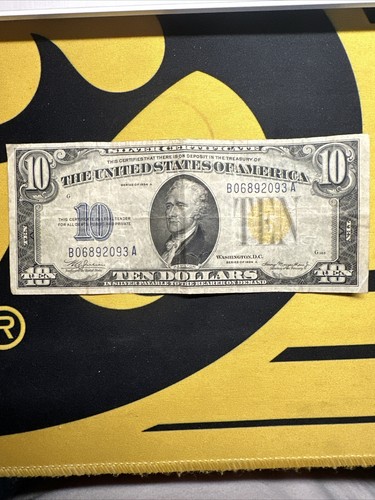 1934 A Series Ten Dollar Silver Certificate Yellow Seal Note US ...