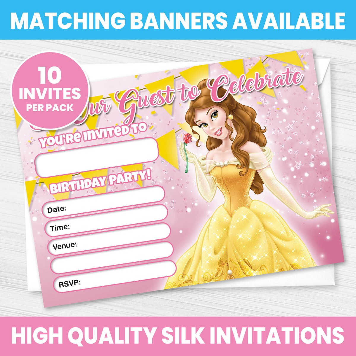 Princess Belle Invitations Beauty And The Beast Birthday Invitation