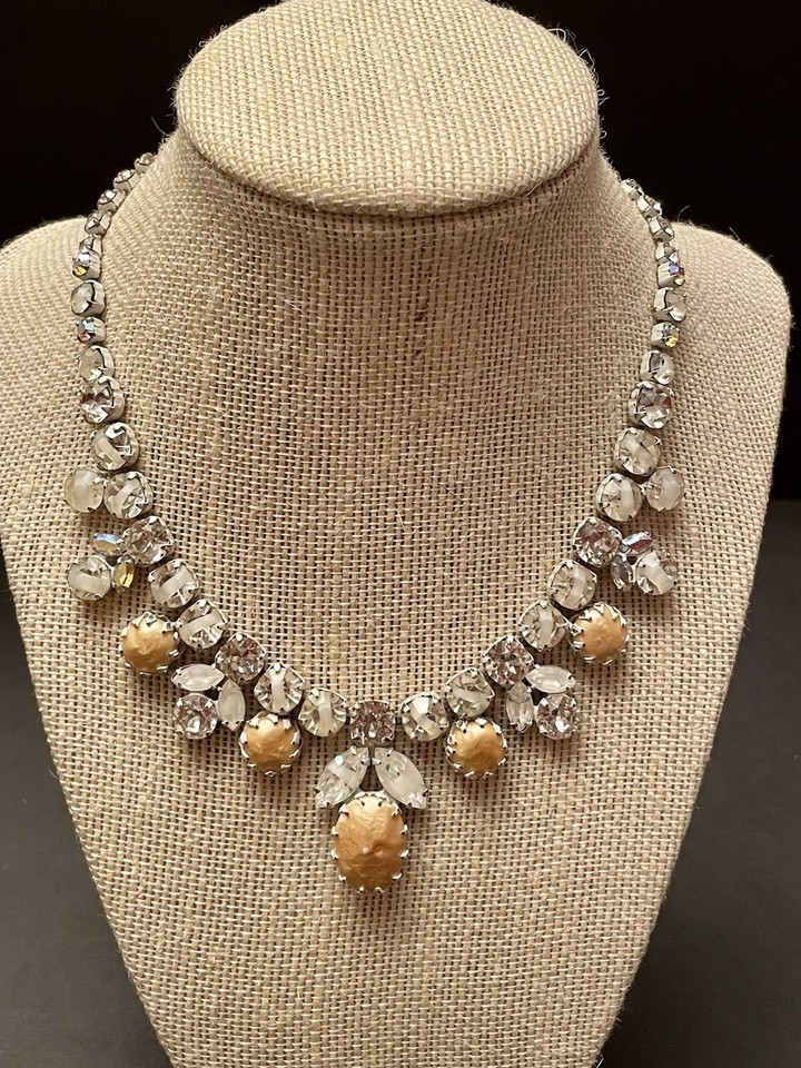 Estate signed Regency Jewels NECKLACE White Givre Crystal Faux Baroque ...