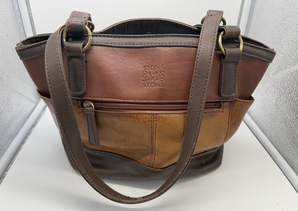 Stone and Company Two tone Leather Handbag 12" Long, 8” Tall , Used | eBay