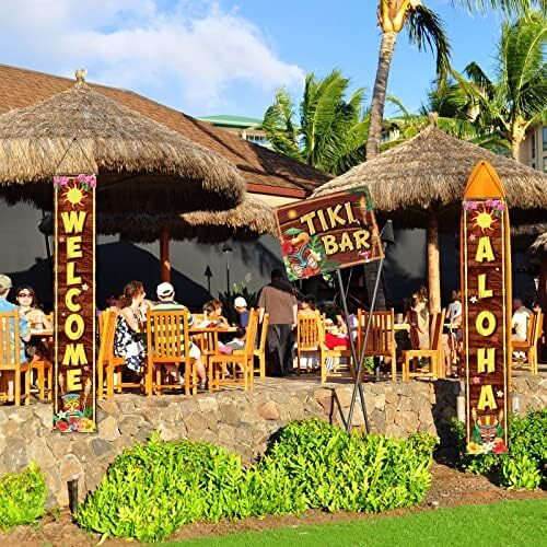 Tiki Bar Sign Hawaiian Luau Party Decoration Supplies - Wooden LED ...