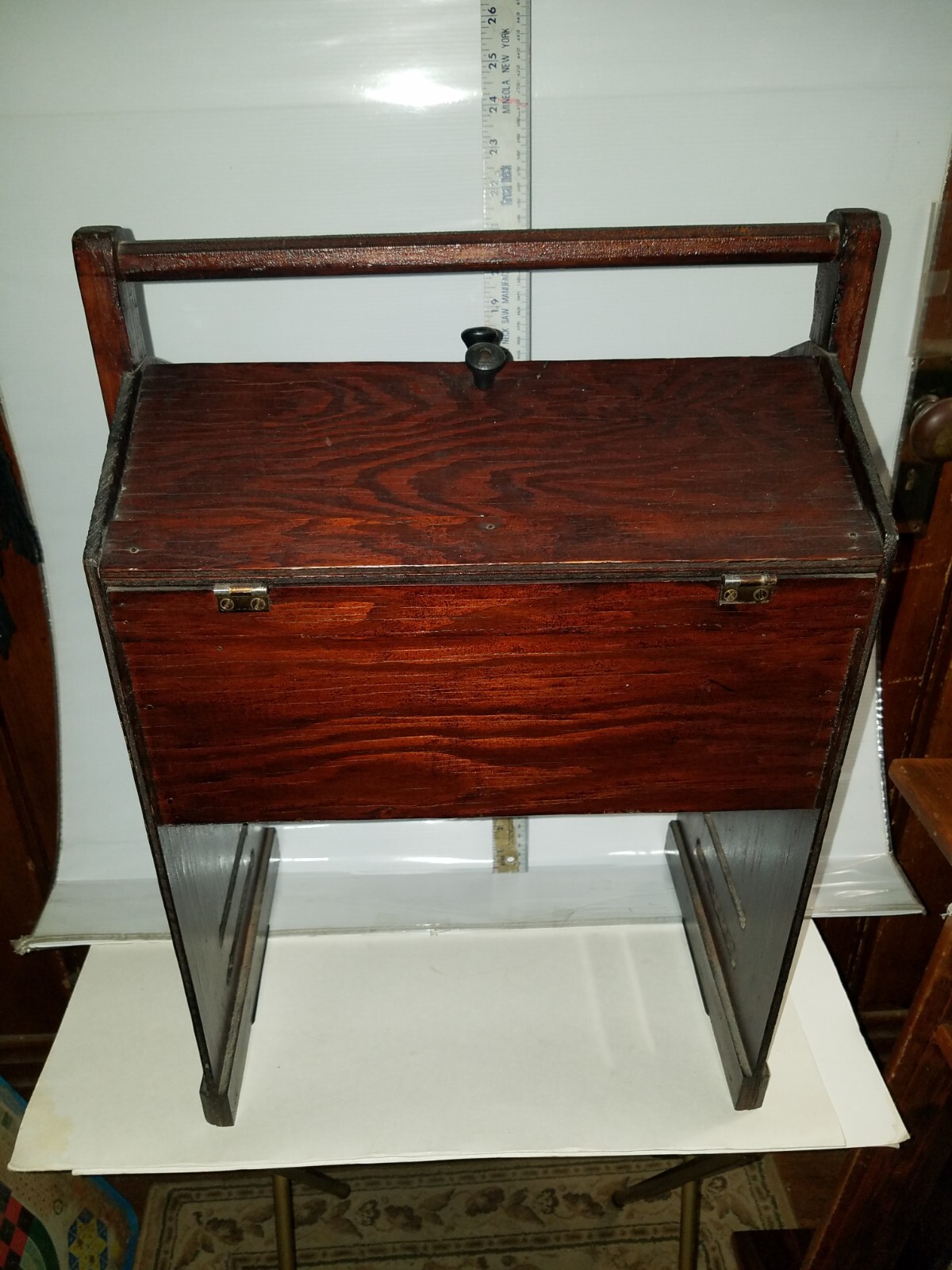 Vintage Mahogany Standing Sewing Knitting Box Chest Double Door Cabinet ...