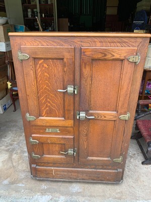 Antique Origional Finish Oak Wood Refrigerator Ice Box Chest Cabinet ...