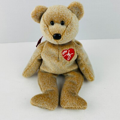 Ty Beanie Baby 1999 Signature Brown Ribbon Neck Heart Chest Teddy Bear ...