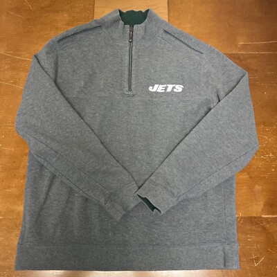New York Jets Sweater Mens Large Gray Green Pullover 1/4 Zip Reversible ...
