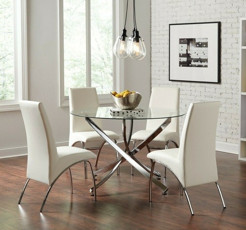 Modern 5pc Glass Round Dining Room Table Chairs Set Coaster Beckham ...