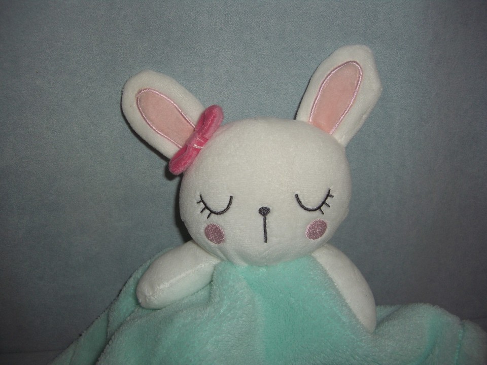 Chick Pea White Bunny Soft Baby Security Blanket Lovey 14” Pink Bow ...