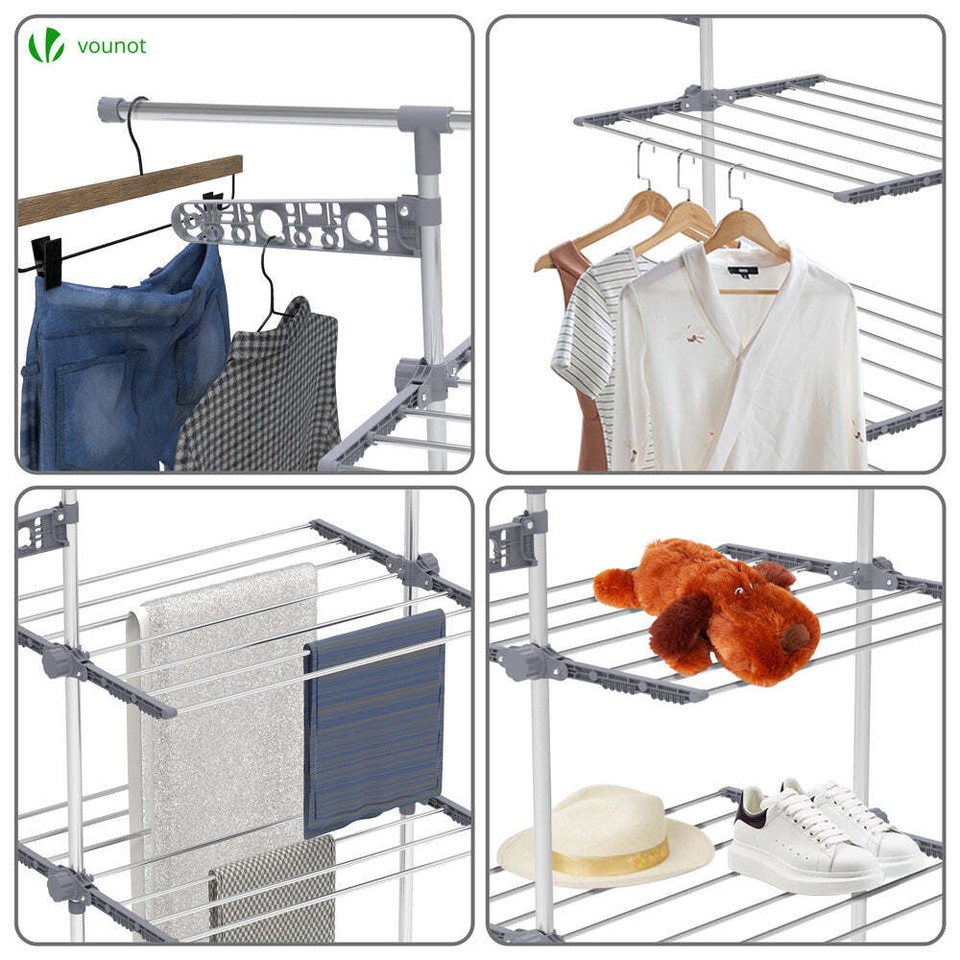 VOUNOT Large 4 Tier Clothes Airer, Laundry Drying Rack Foldable ...