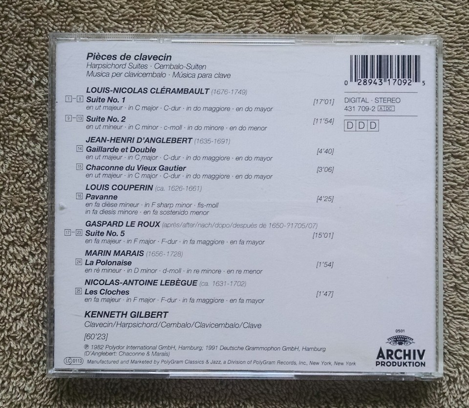 Kenneth Gilbert Clerambault Pieces de Clavecin Harpsichord Suites 1991 ...