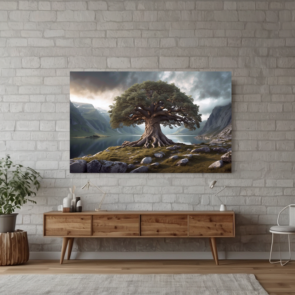 Wikinger Wandbild: Nordischer Weltenbaum Yggdrasil auf Leinwand oder ...