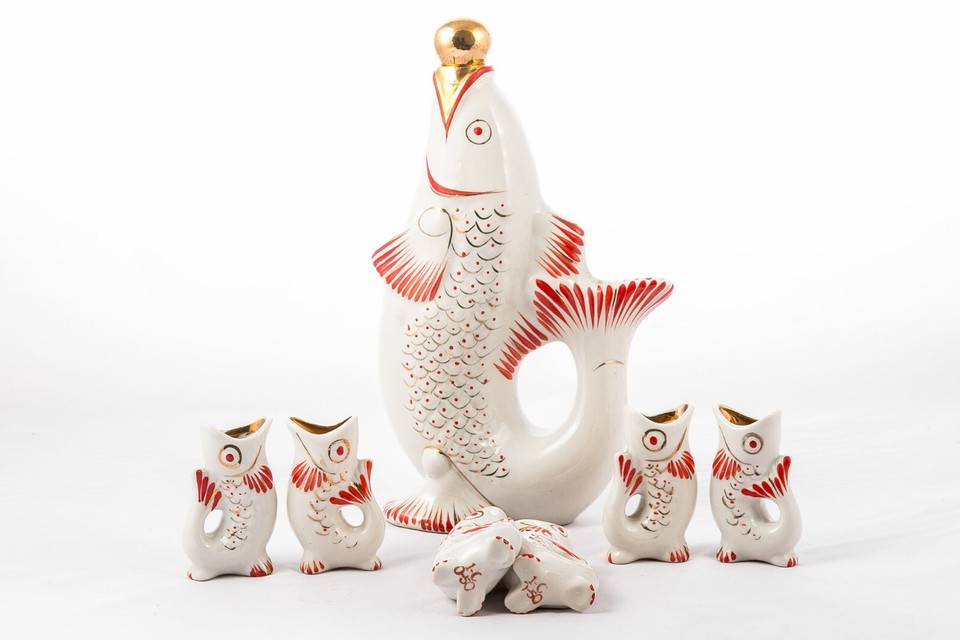 Fishy flask - Vintage Russian Polonoe Porcelain - Fish shot glass ...