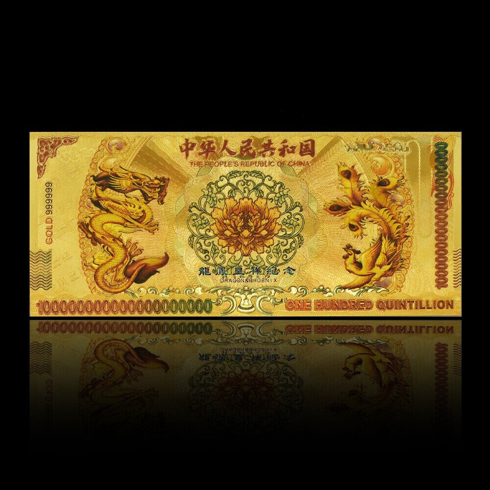 10 X Gold Foil China Dragon Bonds Phoenix Paper Note Yellow Hundred ...