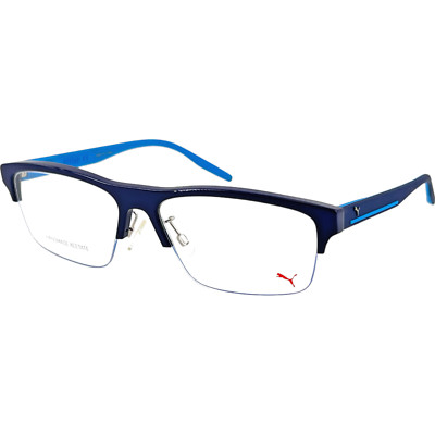 Puma PU02740 Mens Plastic Semi Rimless Eyeglass Frame 004 Blue 57-17 w ...
