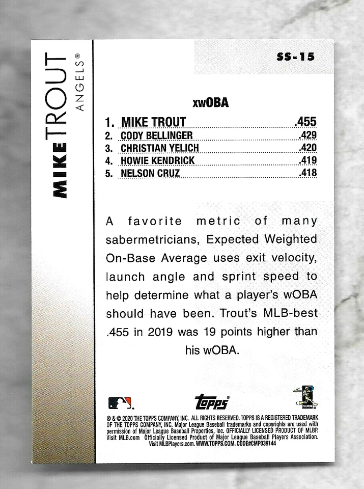 MIKE TROUT 2020 TOPPS SIGNIFICANT STATISTICS INSERT #SS-15 ANGELS STAR ...