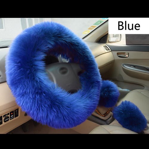 Universal 3Pcs Fur Wool Furry Fluffy Thick Car Steering Wheel Cover ...