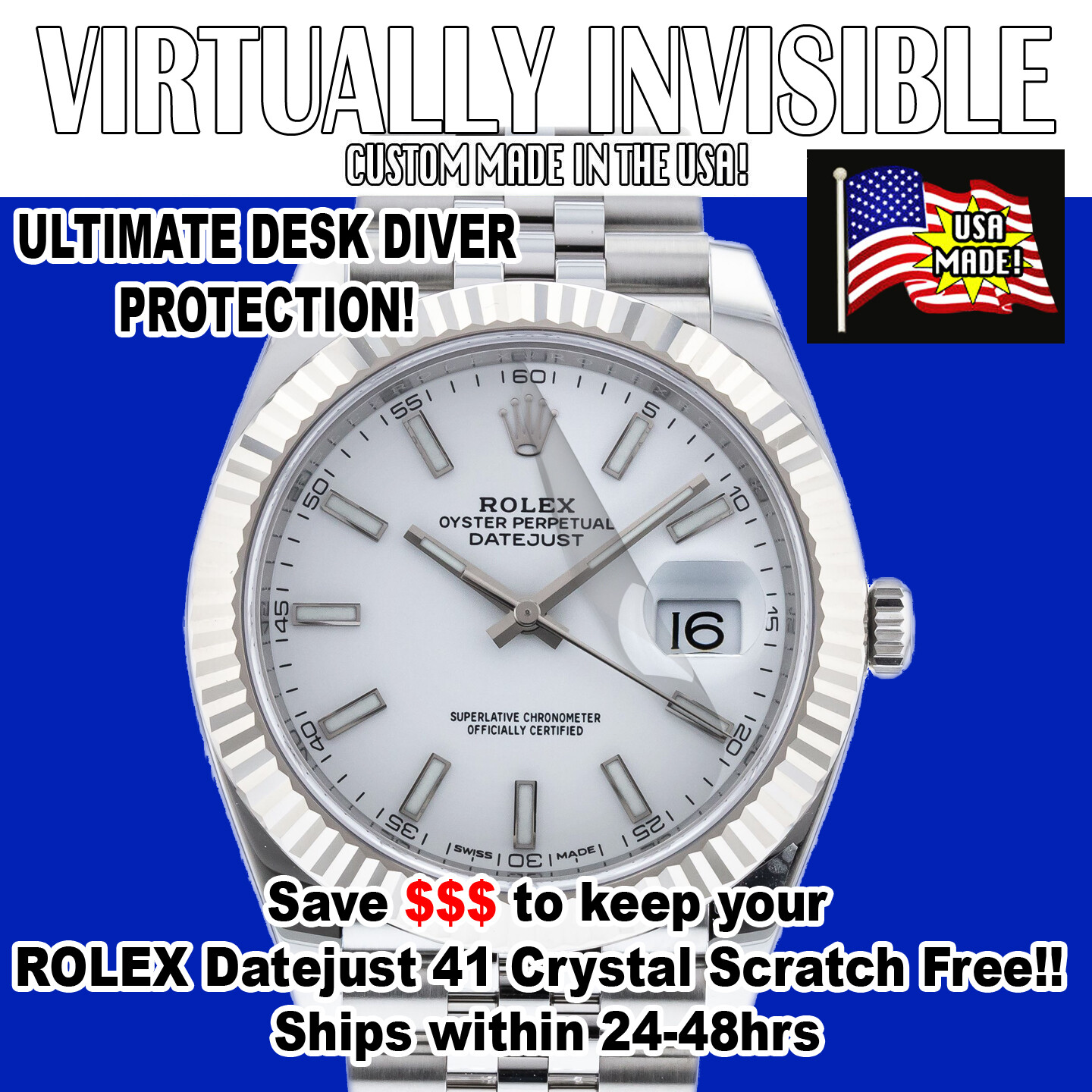 For-Rolex Datejust 41 1263XX Clasp/Sides/Crystal HD Clear Protectors ...