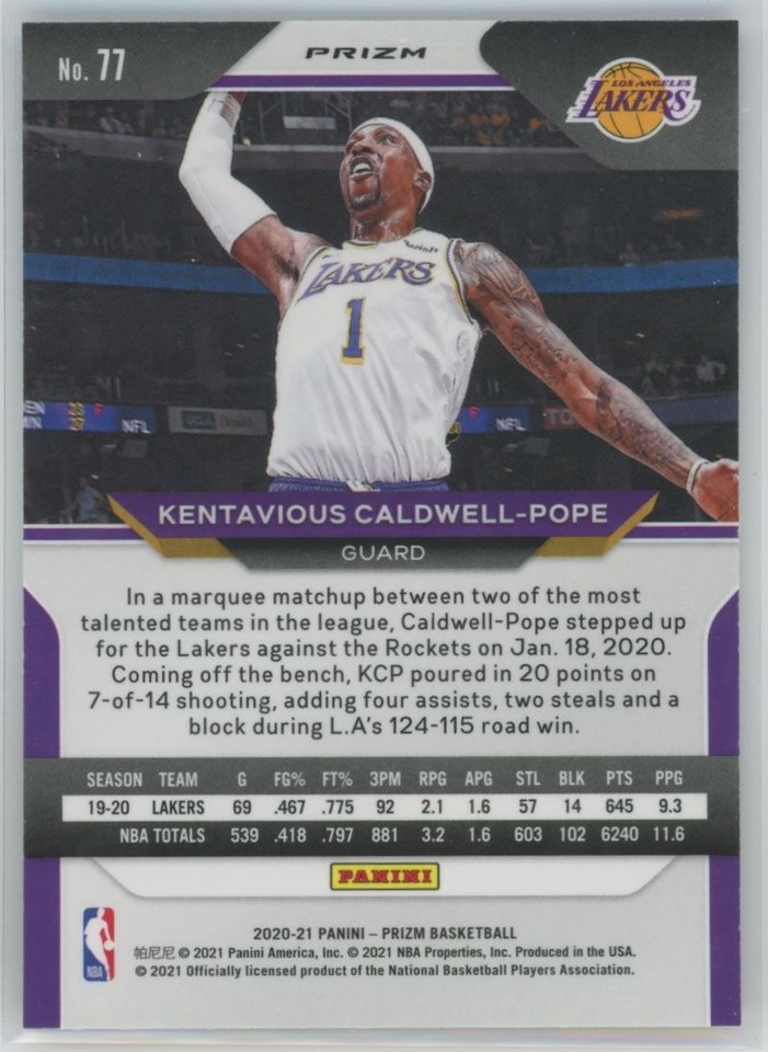 2020-21 Panini Prizm Red White Blue Prizm Kentavious Caldwell-Pope Los ...