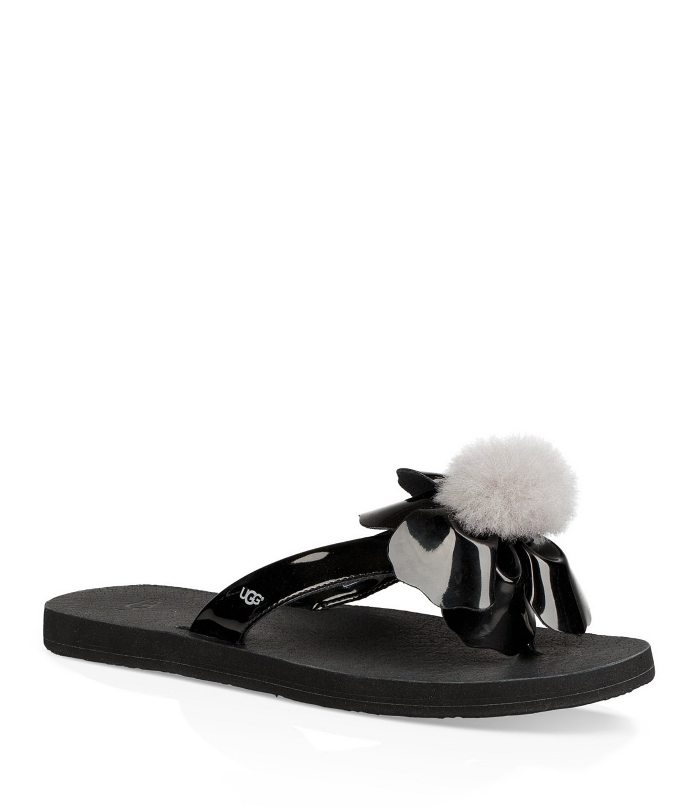 UGG® Poppy Sheepskin Pom Pom Thong Sandals, 1090489 Black Multi Sizes ...