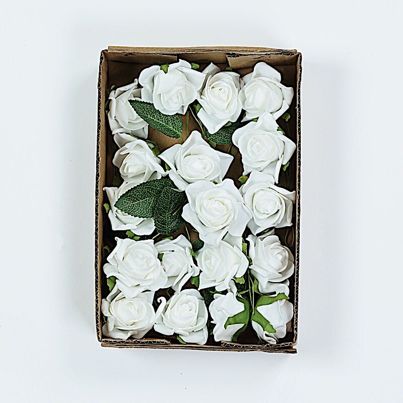 24 WHITE 2" Mini FOAM ROSE Flowers Stems Wedding Events Decorations ...