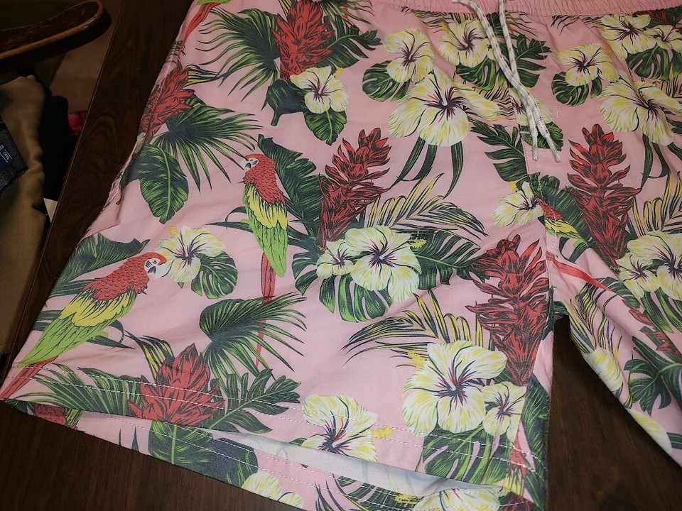 NWT Goodfellow Pink Flowered Parrots Swim Trunks Men's XL | eBay