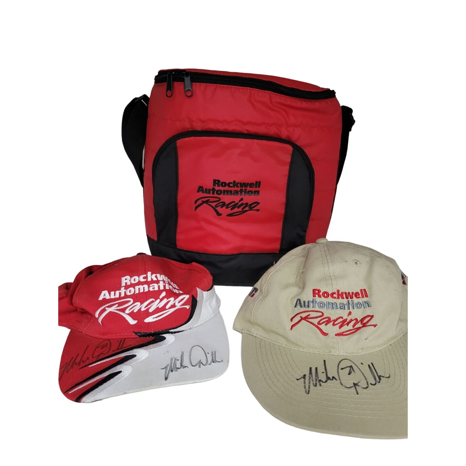 Rockwell Automation Racing Cooler Bag & 2 Autographed Baseball Cap Hats ...