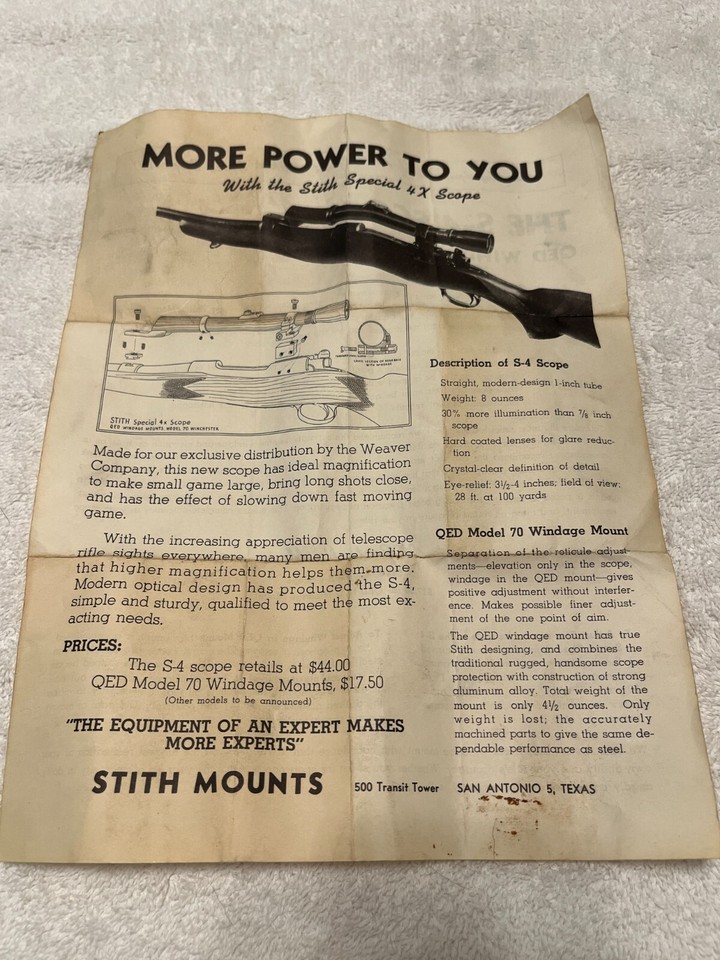 STITH INSTRUCTION SHEET S-4 SCOPE Q.E.D. MODEL 70 WINDAGE MOUNT | eBay
