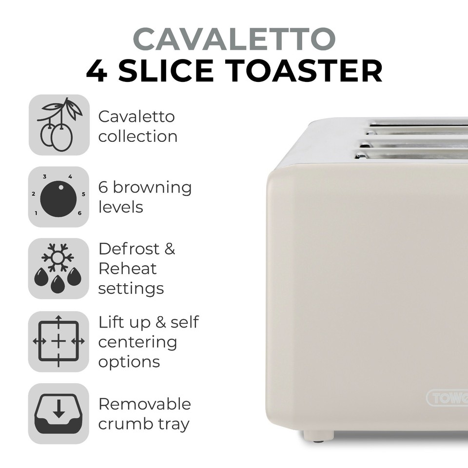 Tower Cavaletto Kettle 4 Slice Toaster Bread Bin Canisters Set in Latte ...