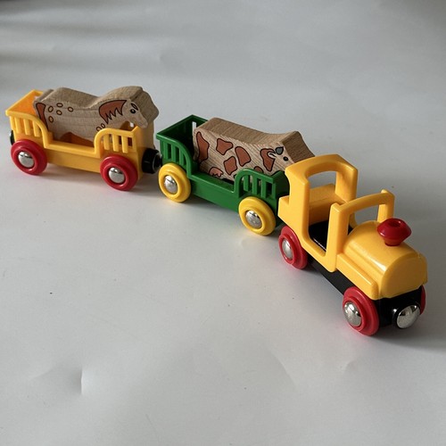 BRIO YELLOW TRAIN + COW + HORSE TRUCKS Wooden Train Lot 2 For Thomas ...