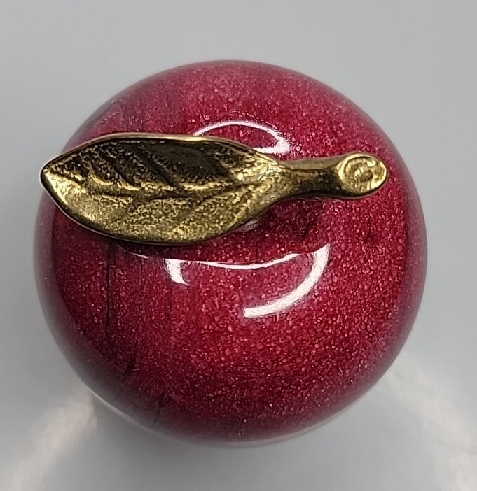 Red Swirl Marble Apple Paperweight Realistic Life Size W/ Bronze Stem ...